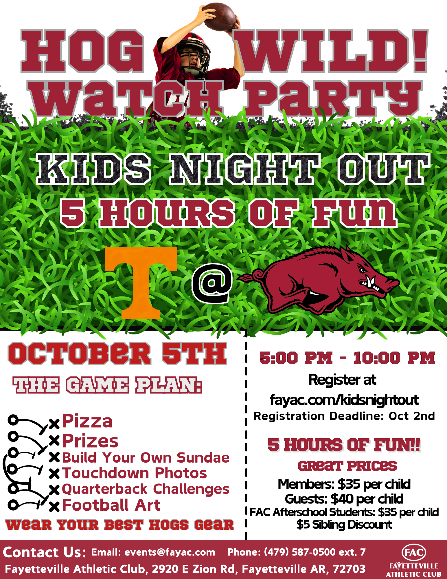Hog Wild Watch Party – Kids Night Out – Fayetteville Athletic Club
